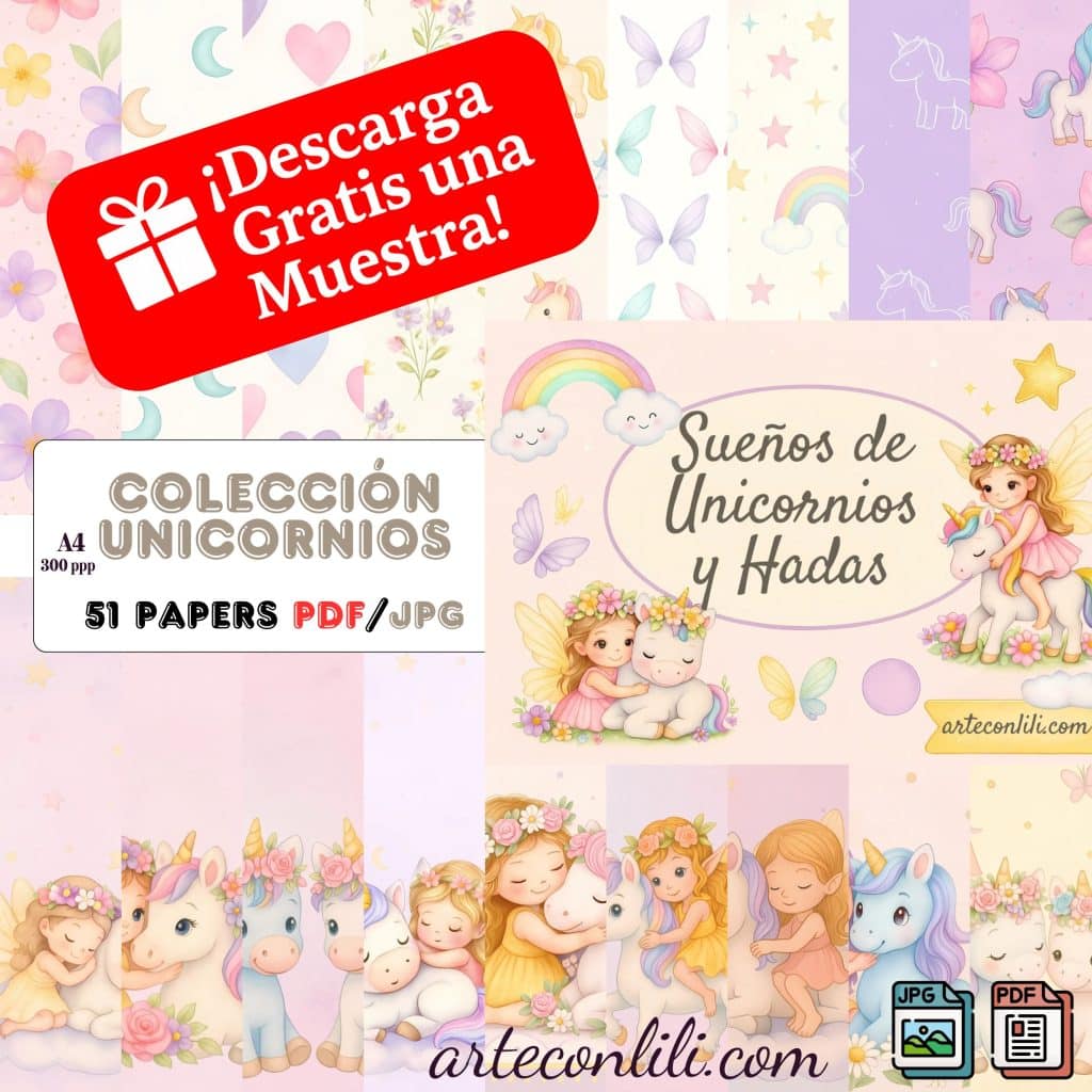Papeles digitales unicornio y hadas – 6 hojas gratis + portada | Arte ...