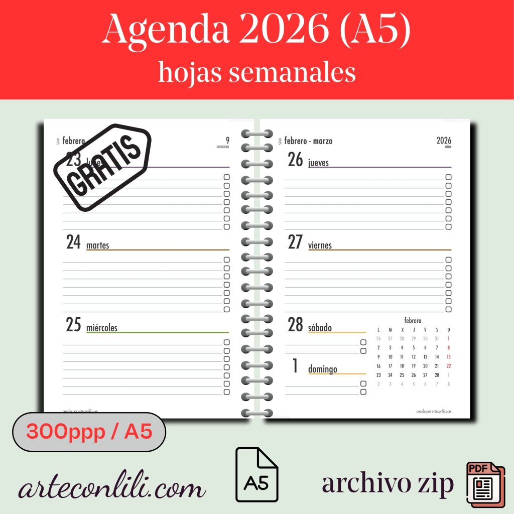 Agenda 2025 imprimible PDF gratis – Semana vista y calendario anual
