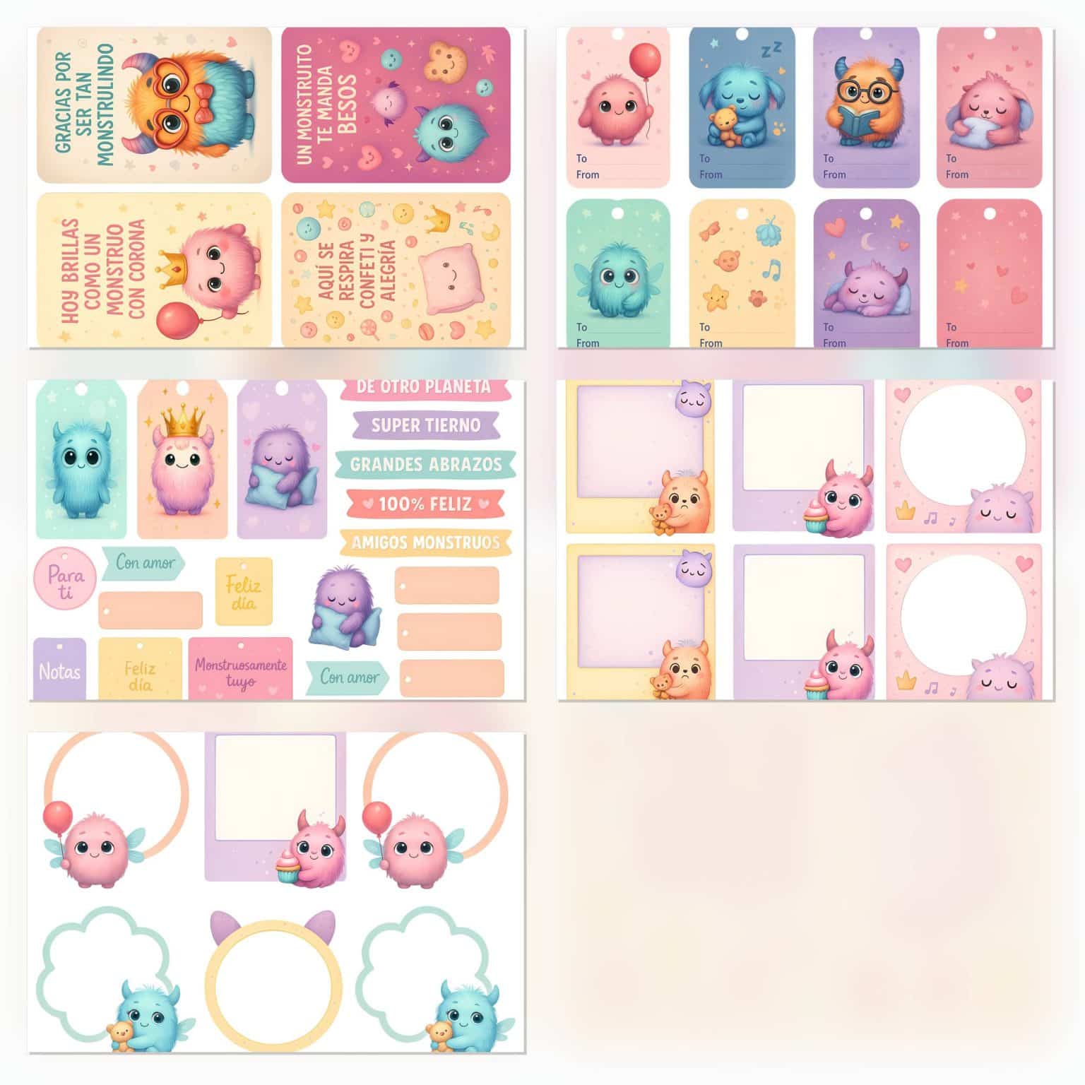 Papeles Monstruitos – 51 Diseños A4 para Scrapbooking Infantil en PDF y ...