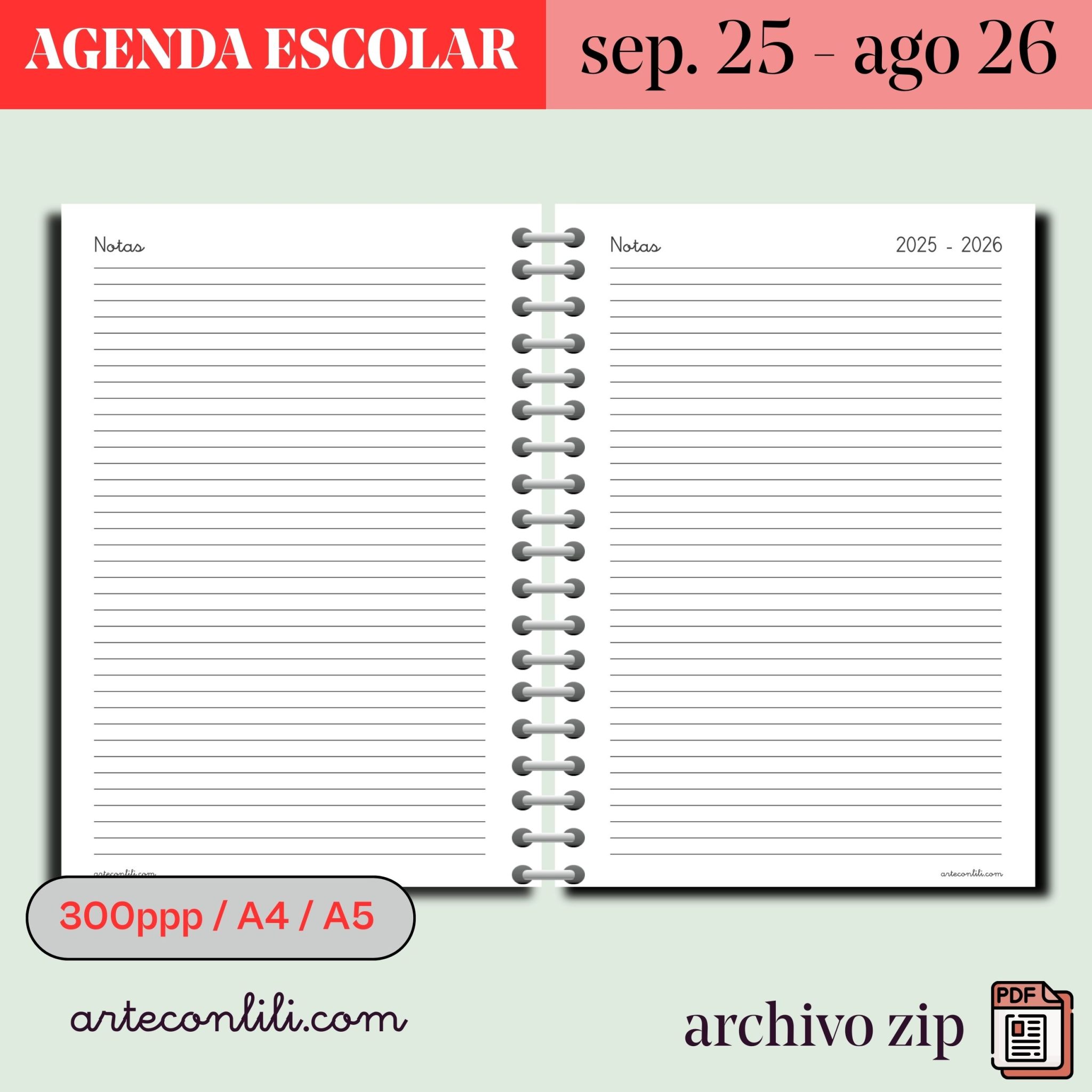 Agenda Escolar 2025-2026 PDF A4/A5 | Imprimible o para GoodNotes ...